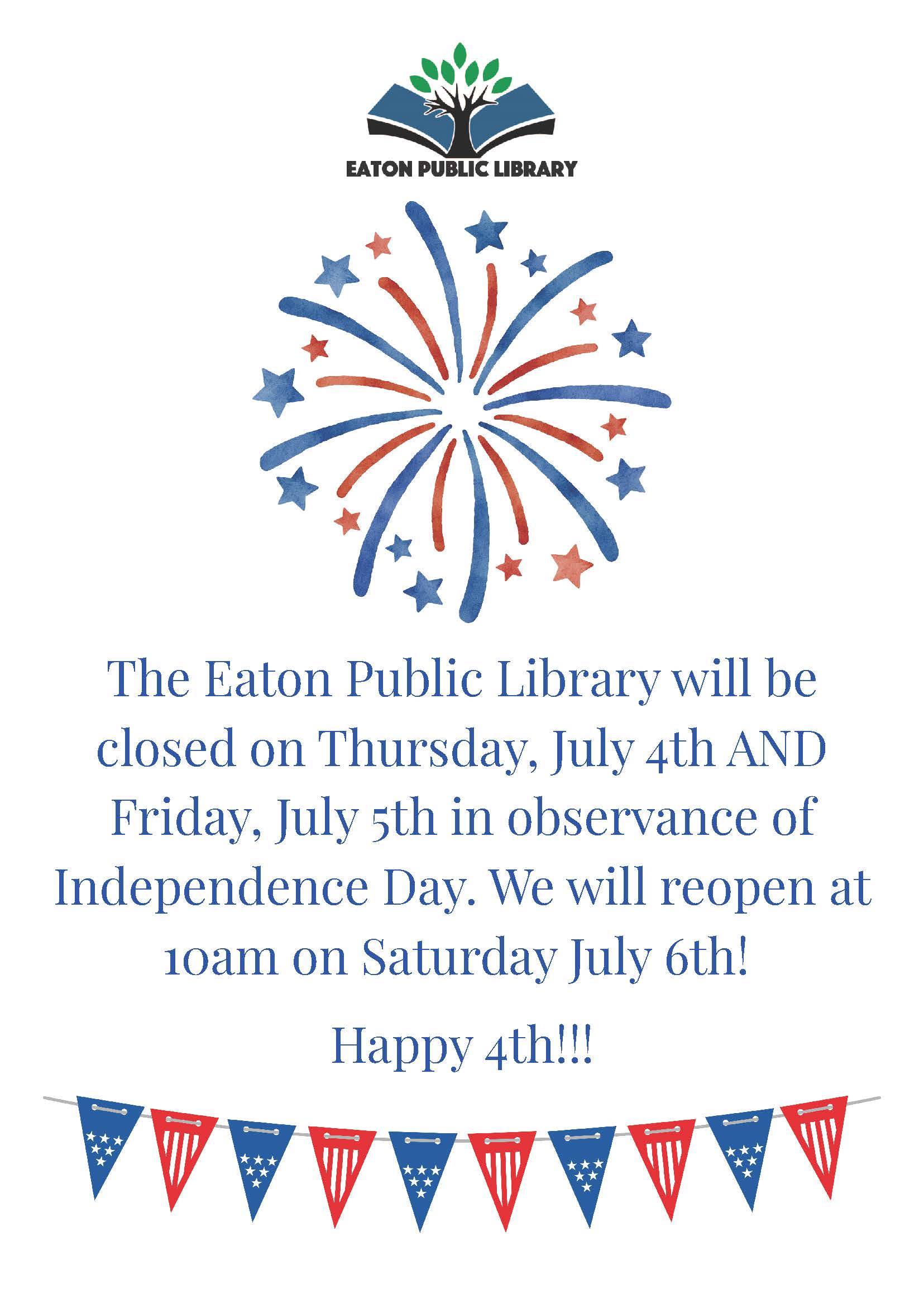 July 4th and 5th Library Closed | Eaton, CO